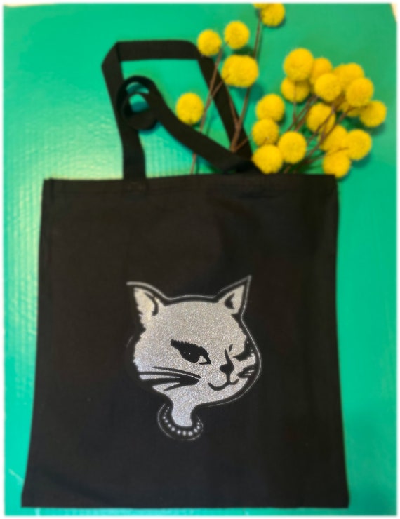 90's Winking Cat Canvas Tote Bag 90's Sticker Cat - Etsy