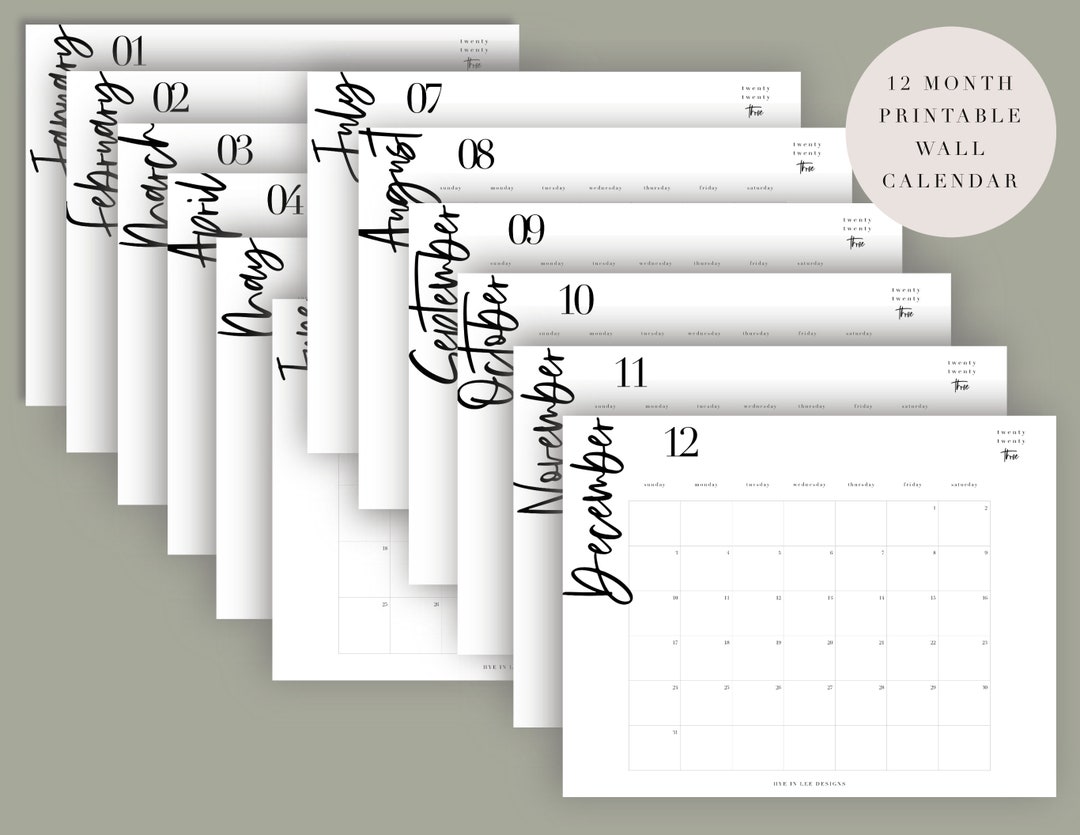 12 Month Horizontal Printable Download Wall Calendar Minimalistic ...