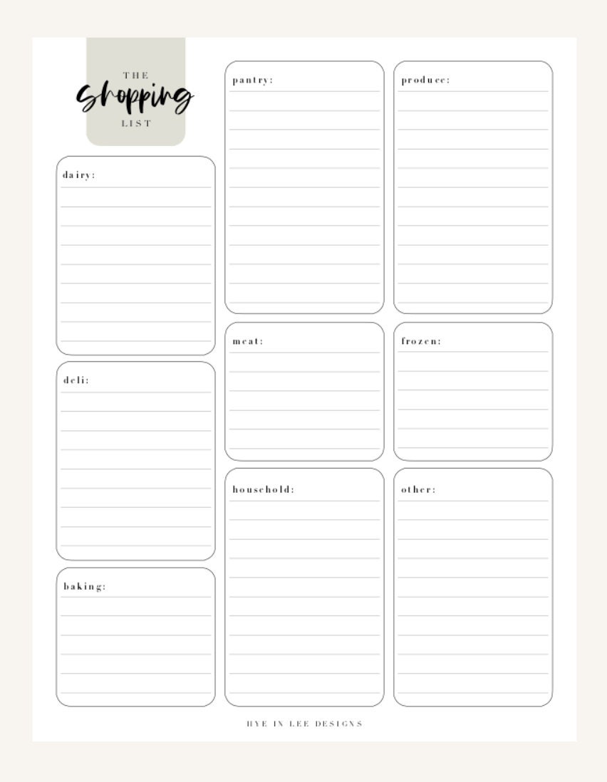 Shopping List | Printable | Digital Download | Sections | Sectioned ...