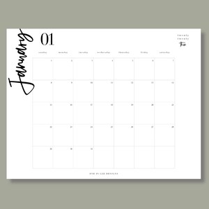 12 Month Horizontal Printable Download Wall Calendar Minimalistic ...