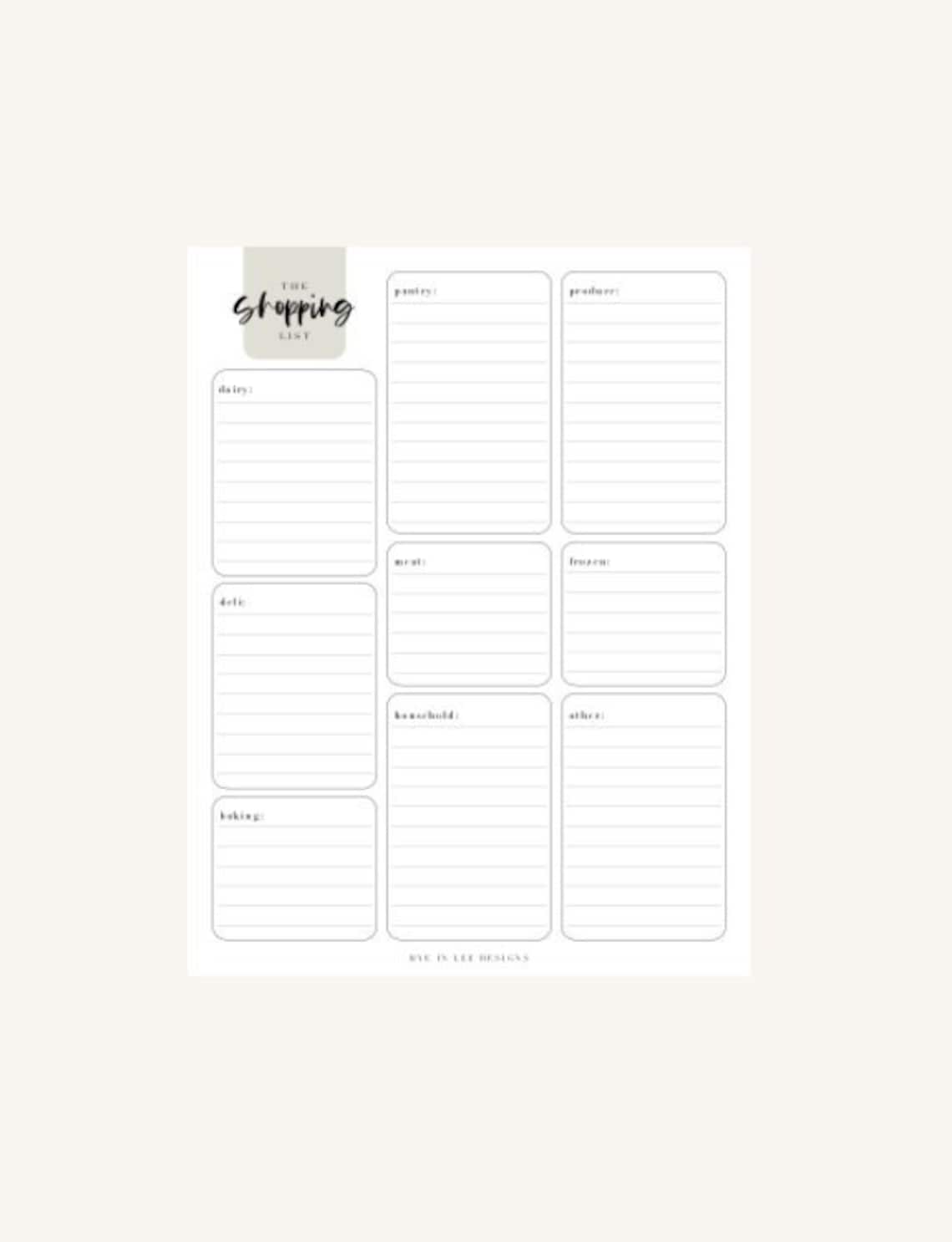 Shopping List | Printable | Digital Download | Sections | Sectioned ...