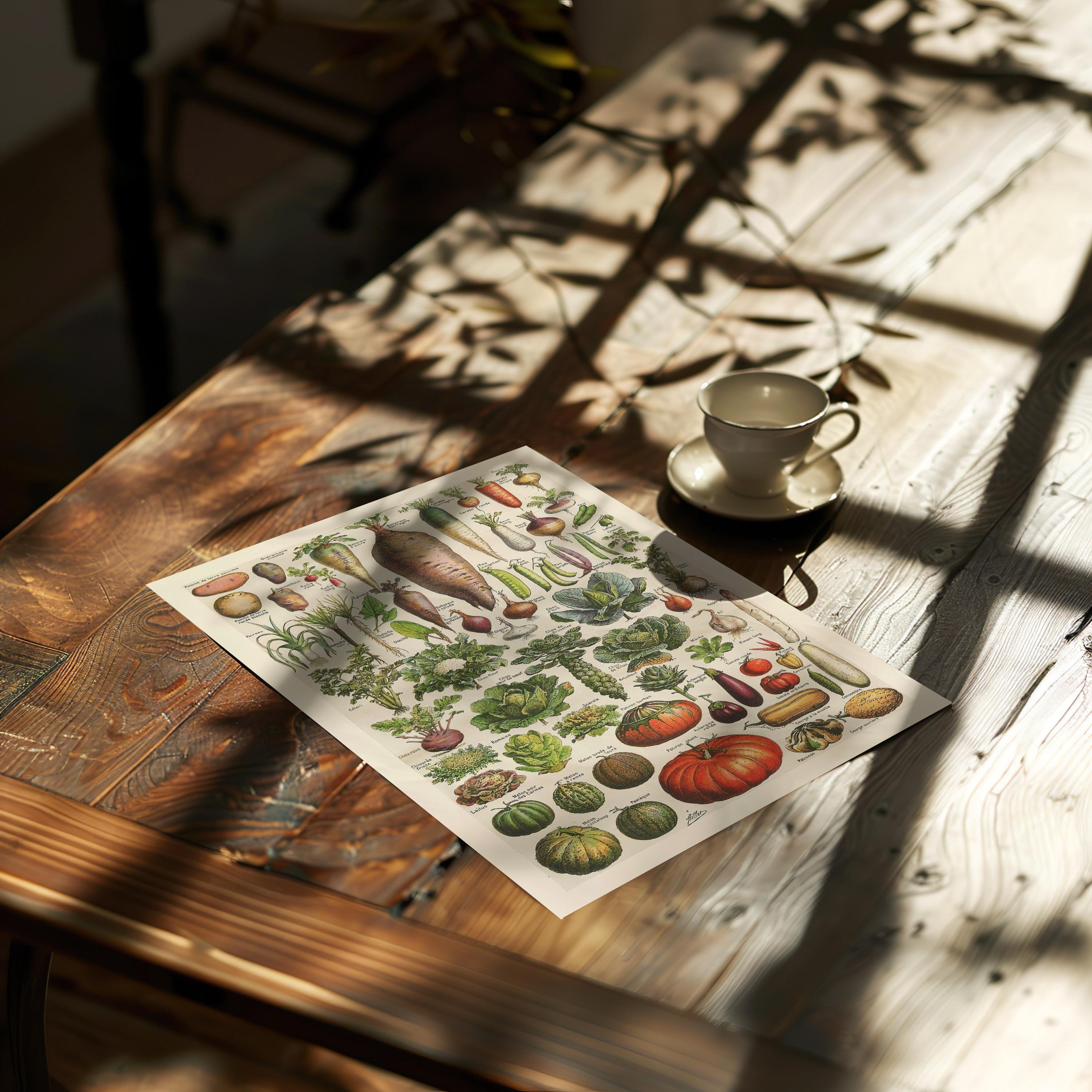 Vintage Botanical Vegetable Poster – Printable Kitchen Wall Art ...