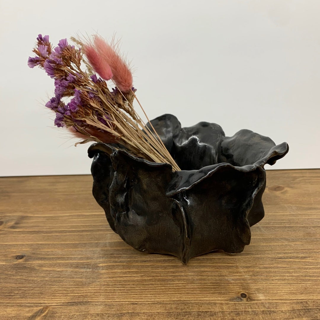 Sculptural Decor | Small Black Ceramic Bowl | Modern Organic Handmade ...
