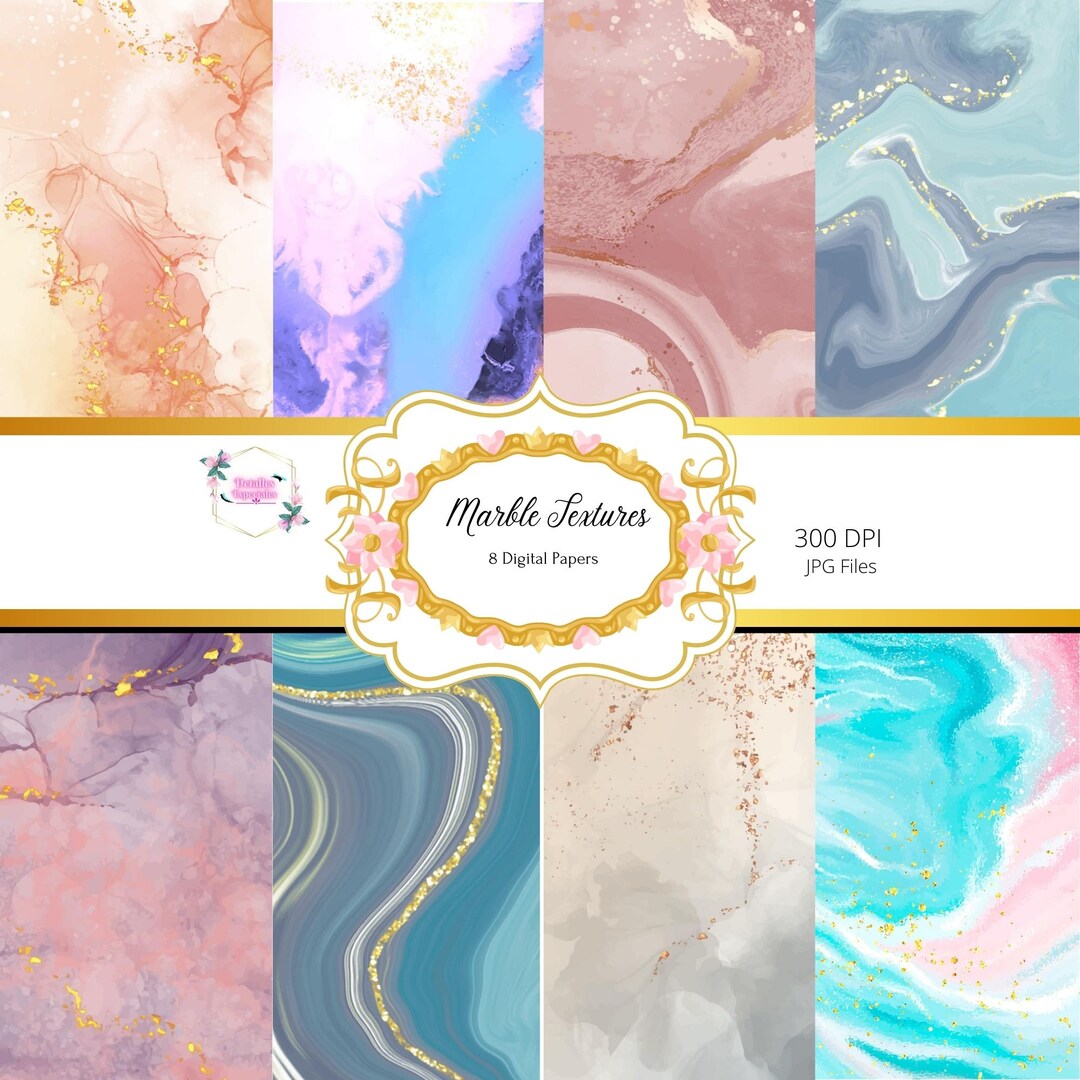 Marble Digital Paper, Marble Textures, Gold Liquid Ink Digital Paper ...