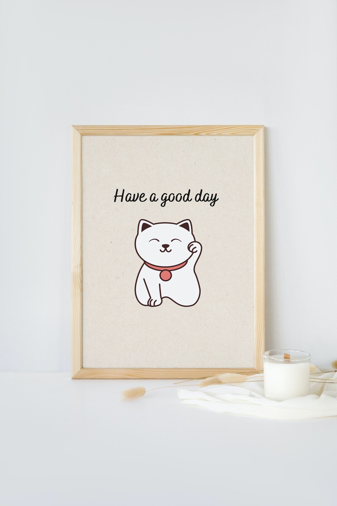 Lucky Cat, Have a Good Day, Printable Wall Art, Inspirational Quote ...