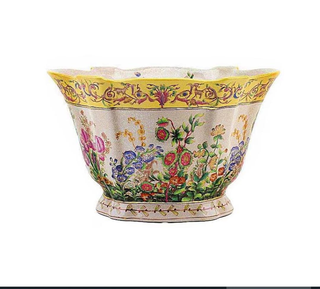 Colorful Hand Painted Porcelain Chinoiserie Planter/cachepot. Hand ...
