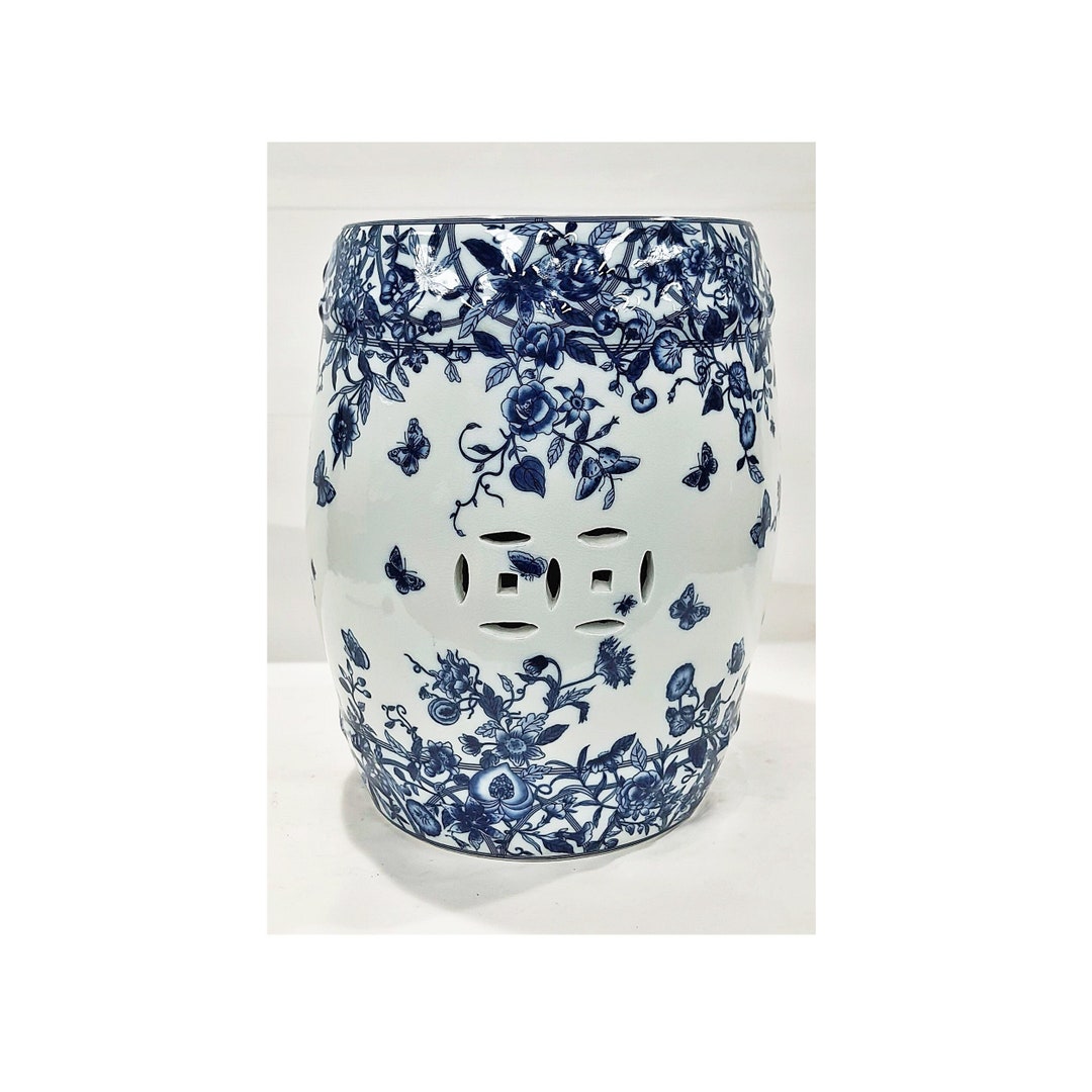 Porcelain Ming Blue and White Chinoiserie Garden Stool. Hand Painted ...