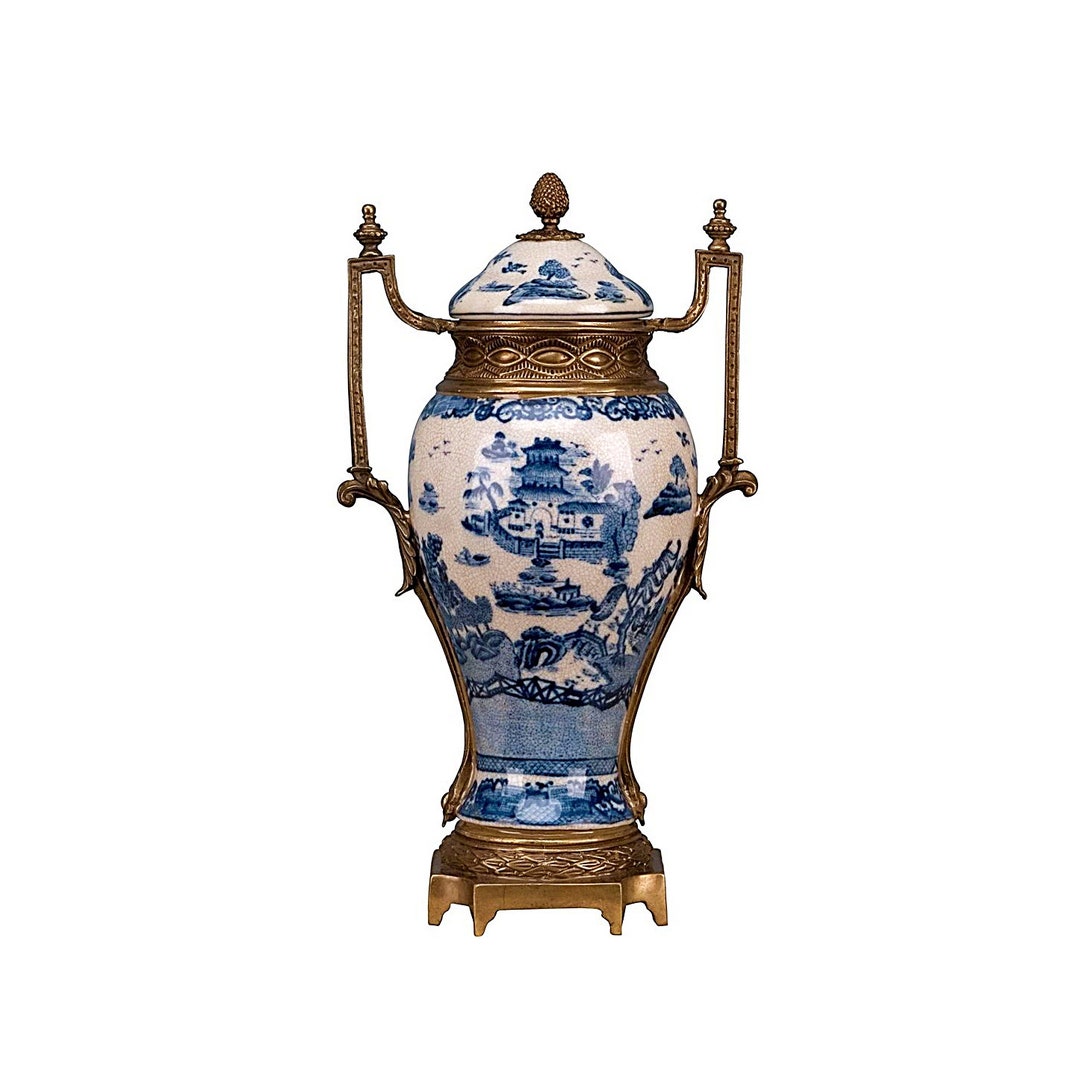 Chinese Porcelain Blue and White Trophy Jar. Highly Elaborate Bronze ...