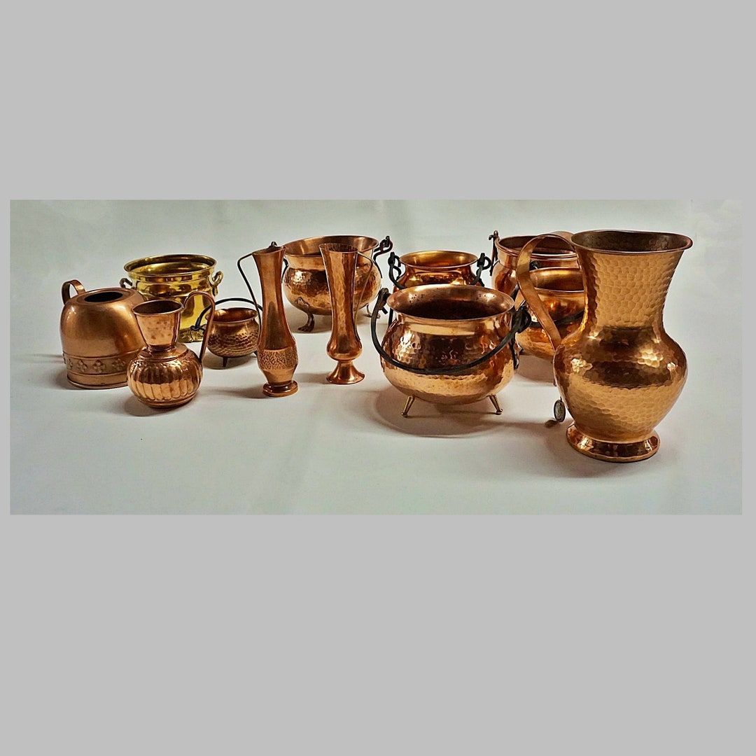 A Collection of Mid Century c1968 Hand Made Copper Vases, Pots and ...
