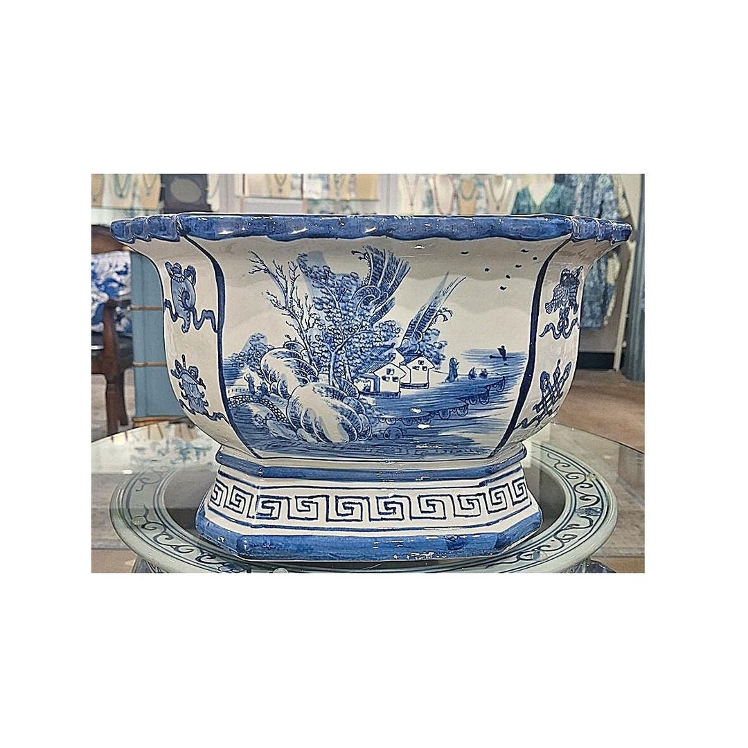 Classic Ming Blue, White Rectangular Chinoiserie Porcelain Planter ...