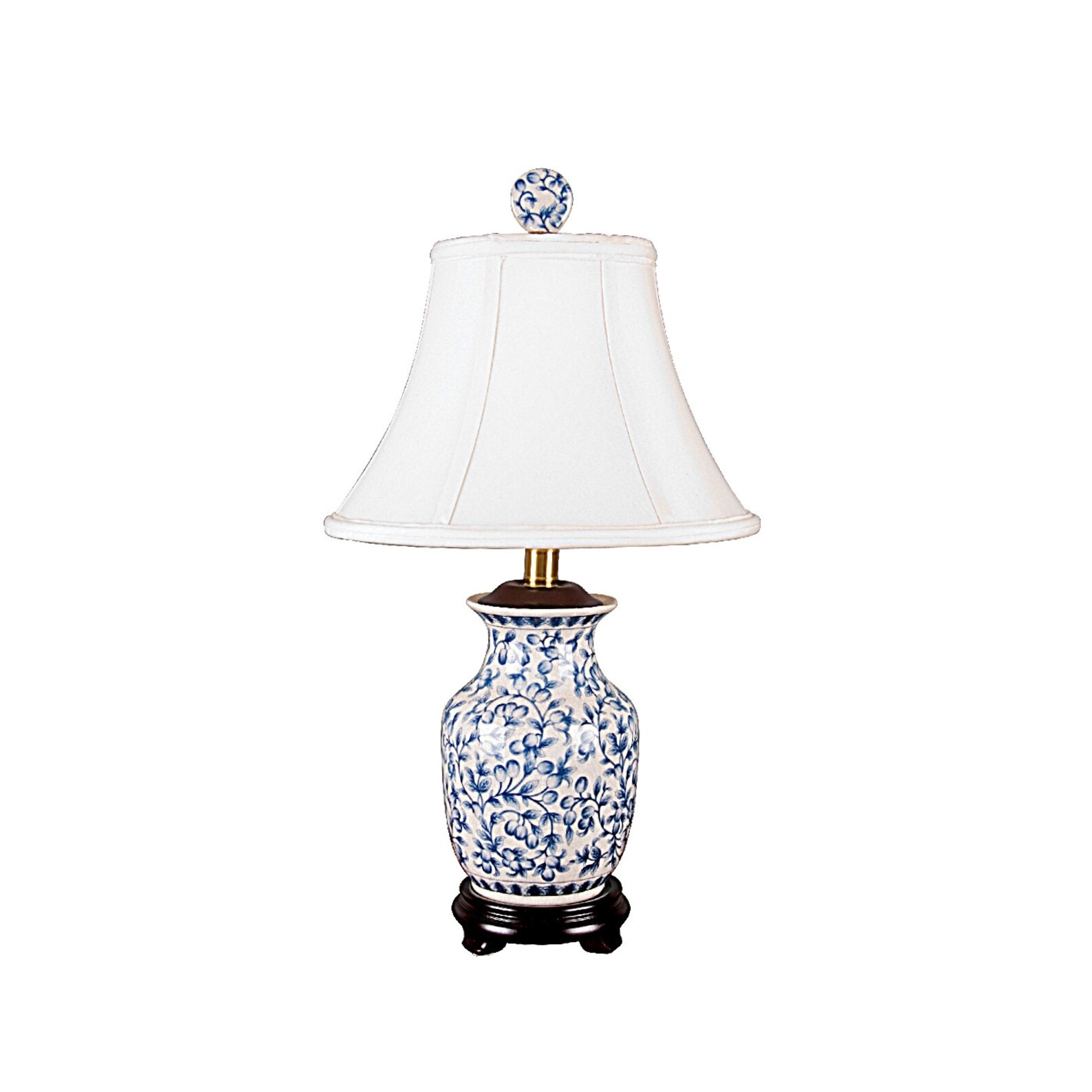 Porcelain Blue and White Table Lamp With Wood Base and Porcelain Finial ...