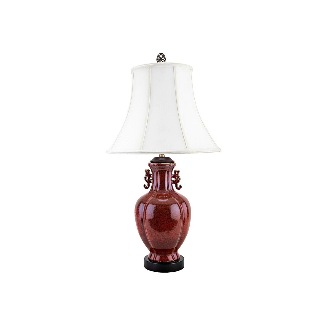 Porcelain Dark Red Table Lamp, Tulip Bulb Shape. Chinoiserie Handles ...