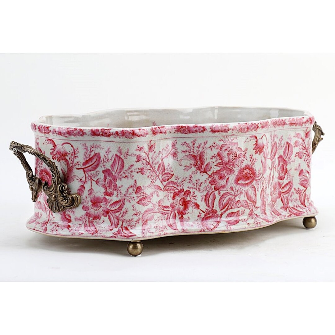 Porcelain Pink Primrose Hand Painted Floral Design Planter With Ormolu ...