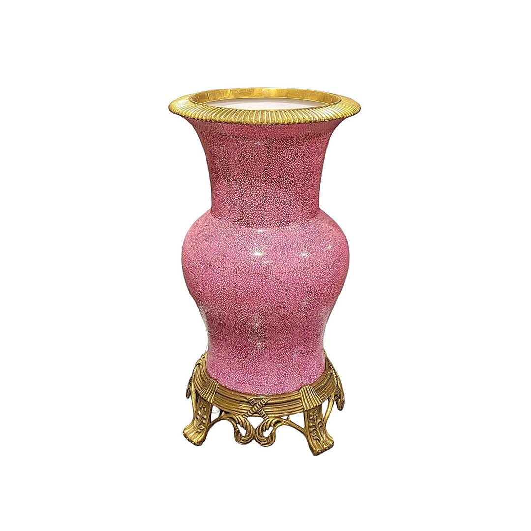 Chinese Porcelain Pink Speckled Pattern Round Vase With Bronze Ormolu ...