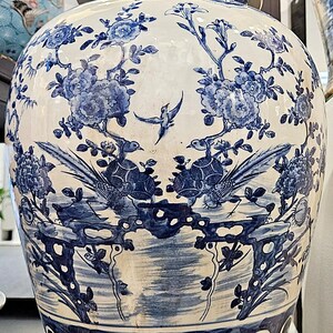 Classic Ming Blue and White Porcelain Chinoiserie Temple Jar. Hand ...