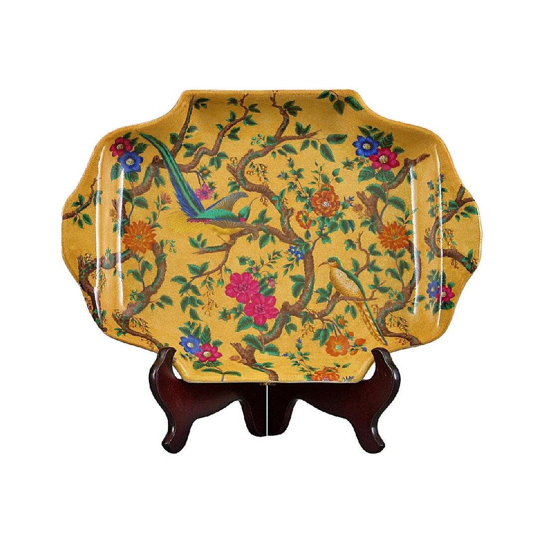 Imperial Yellow and Polychrome Decorative Chinoiserie Porcelain Platter ...