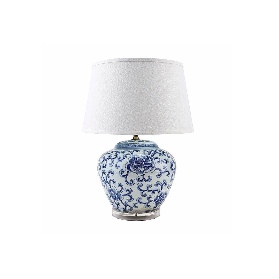 Classic Ming Blue and White Wide Lamp With Rose Design and Acrylic Vase ...