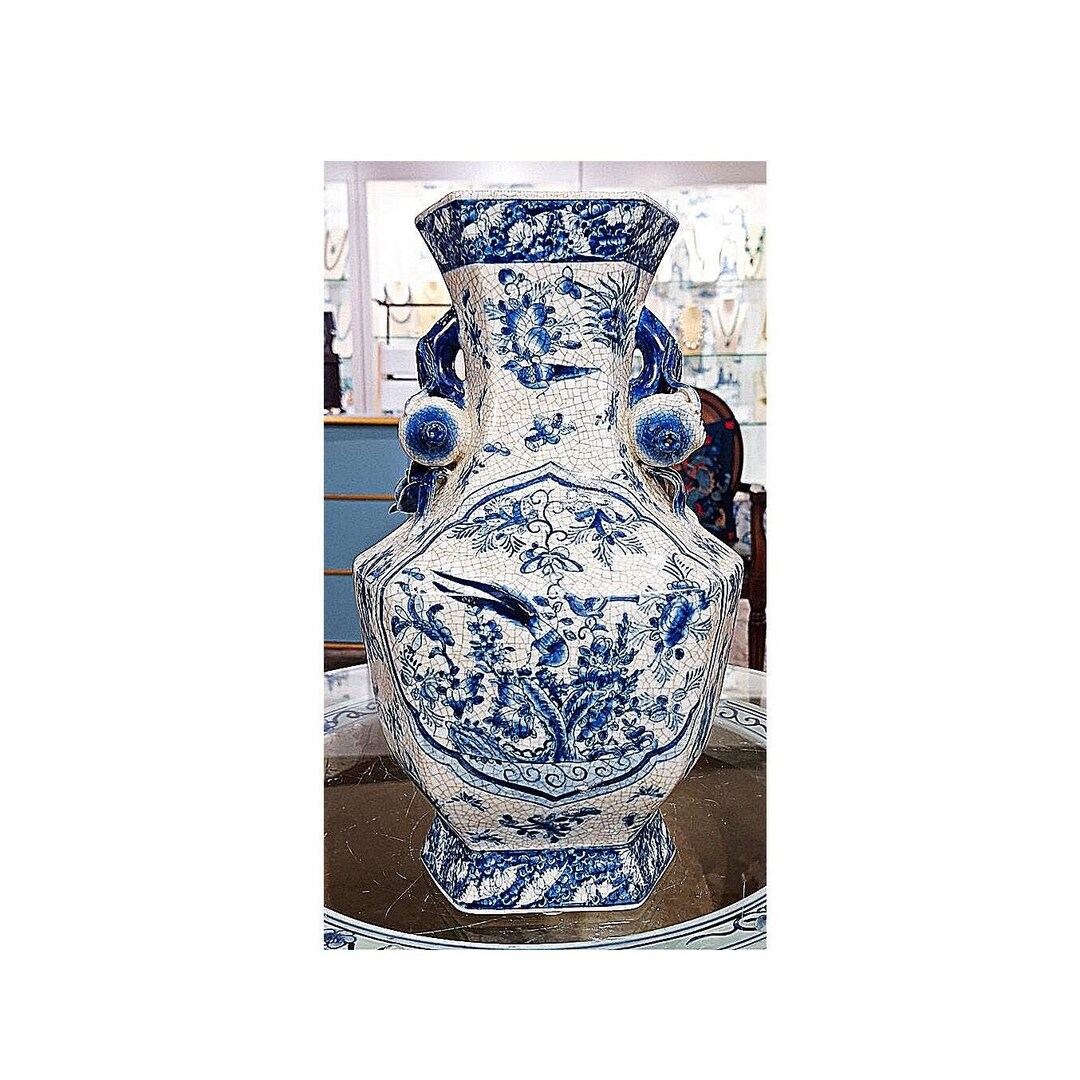 Blue, White Hexagonal Chinoiserie Porcelain Baluster Jug Vase ...