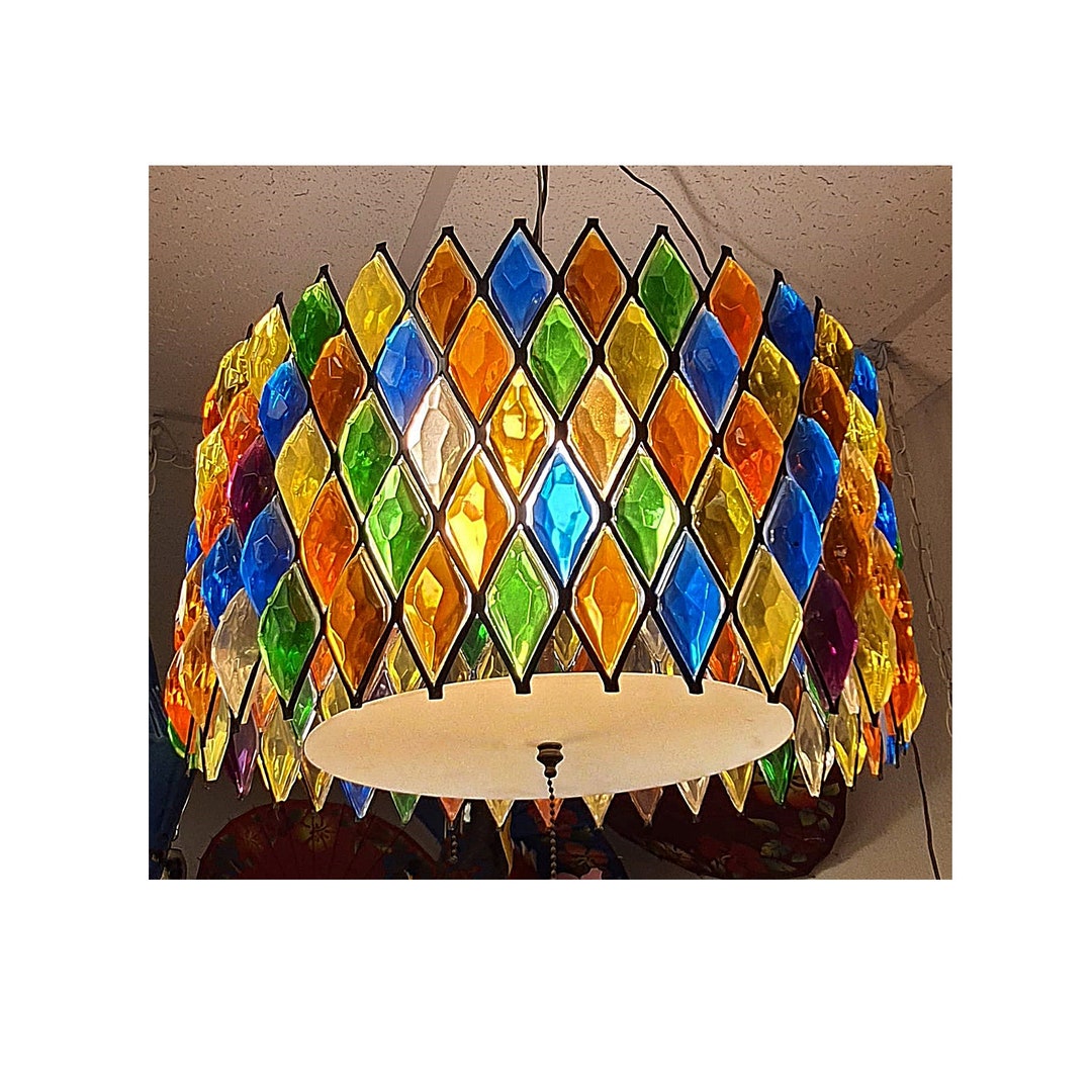 Mid Century c1970 Multi-color harlequin Cylindrical/drumshape Glass ...