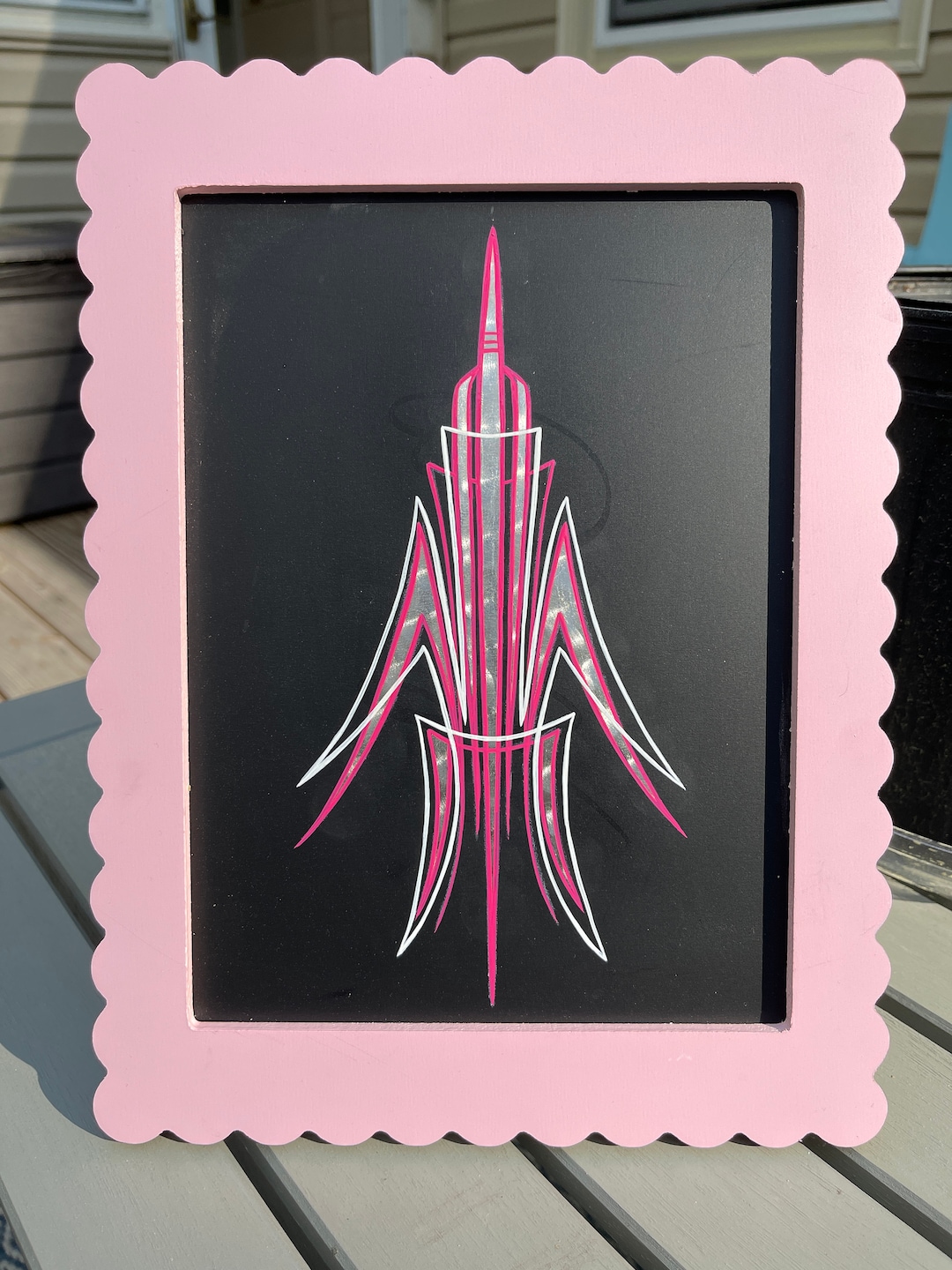 Pink Framed Pinstripe Art - Etsy