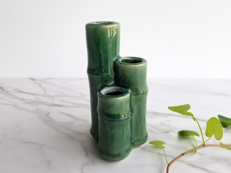 Vintage Ceramic Three Stem Bamboo Shaped Vase Mid Century - Etsy
