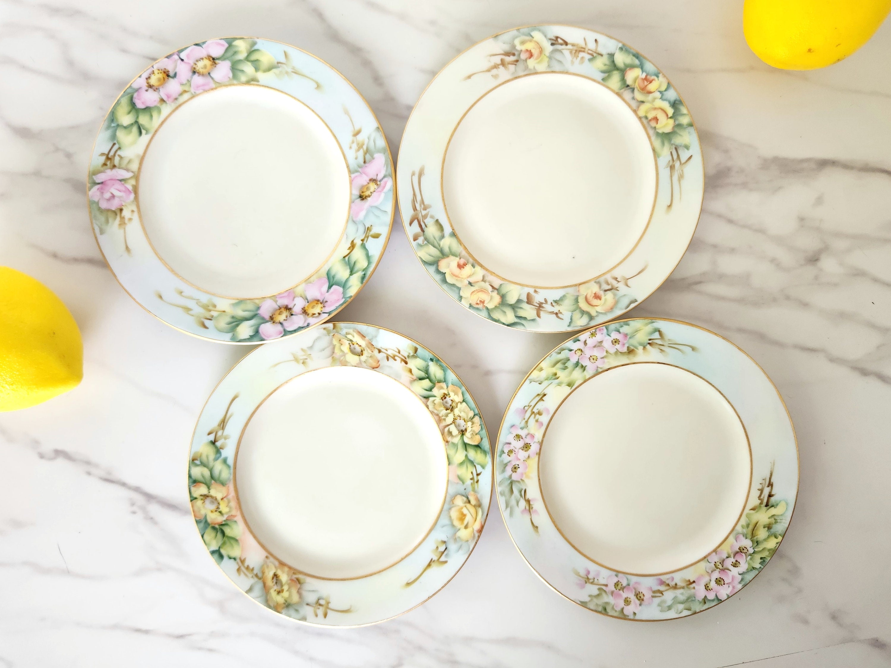 Vintage Custom Hand-painted Floral Dessert Bread Plates, Set of 4 ...