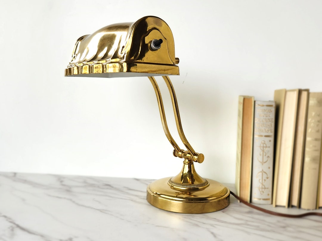 Vintage Brass Ruffle Banker's Desk Lamp - Etsy