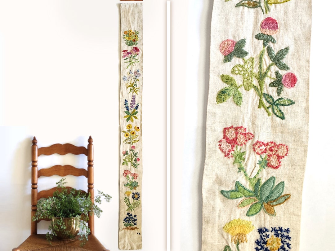 Vintage Crewel Embroidery Wildflowers Bell Pull - Etsy