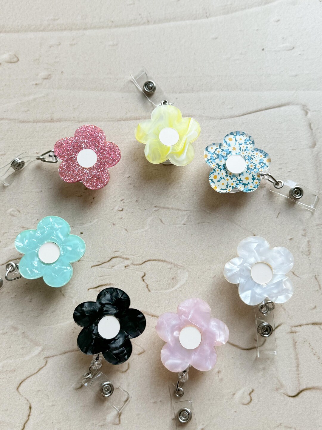 Flower Badge Reel Neutral Retractable ID Badge Reel, Nurse Badge Reel ...