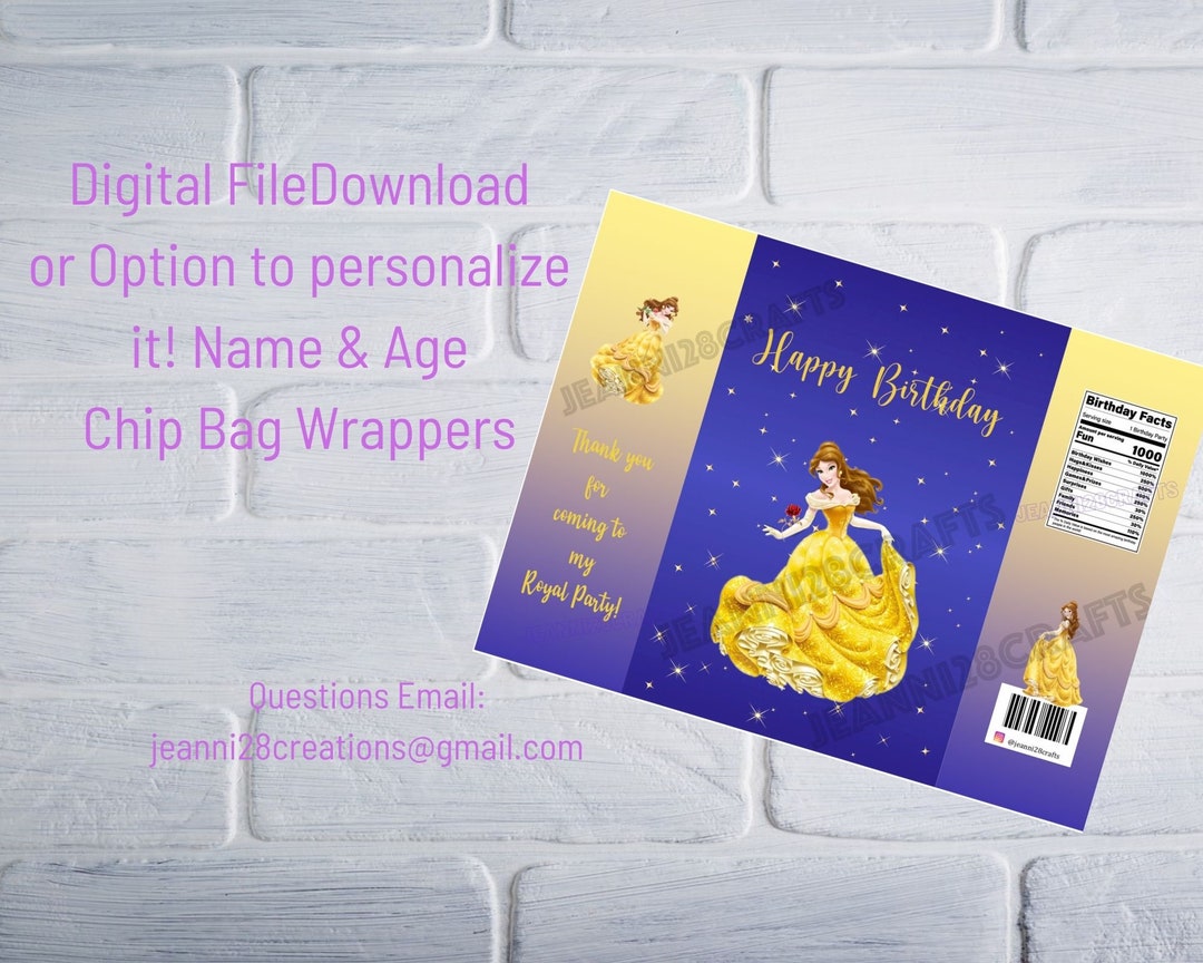 Beauty and the Beast Chip Bag, Belle Chip Bag, Party Favors, Custom ...