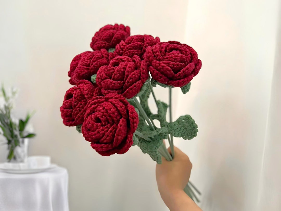 Crochet Red Roses Bouquet, Crochet Flower Bouquet, Sustainable Gift ...