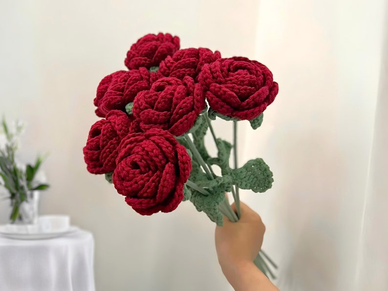 Crochet Red Roses Bouquet, Crochet Flower Bouquet, Sustainable Gift ...