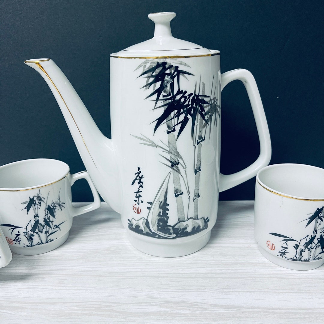 Vintage Japanese Saki Tea Pot Porcelain 6 Cups Set Gold Trim - Etsy