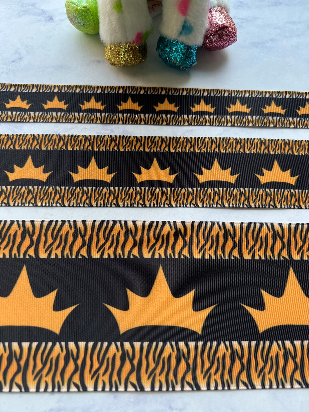 7/8", 1.5", OR 3" US Designer Tiger Crown Ribbon, High Quality ...