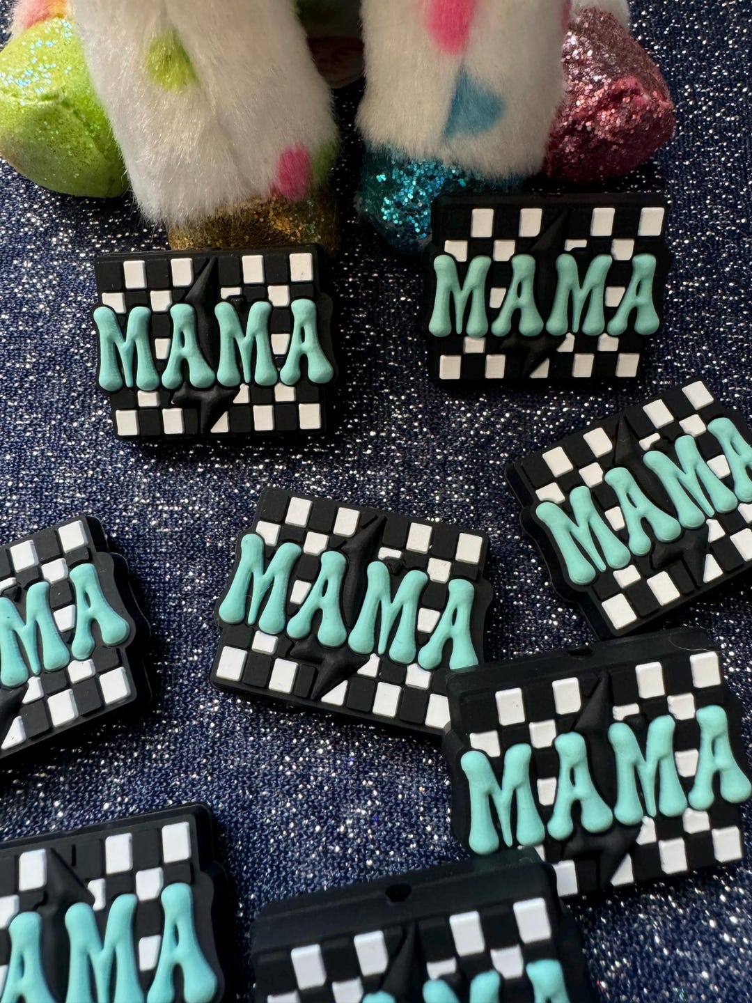 Mama Checkered Silicone Focal Beads, Mama Lightning Silicone Focal ...