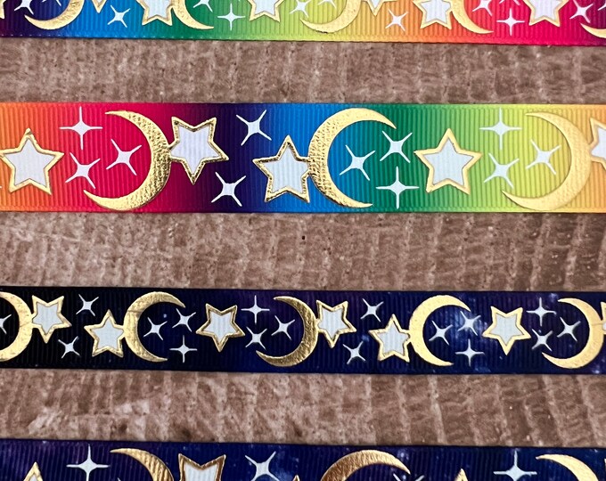 5/8" AND 7/8" US Designer Ribbon Moon & Stars Ribbon High-quality USDR ...