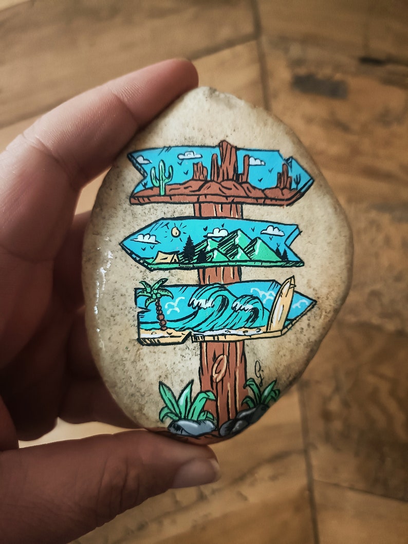 Pebble Painted Illustration Beach Direction Sign and Montage. - Etsy