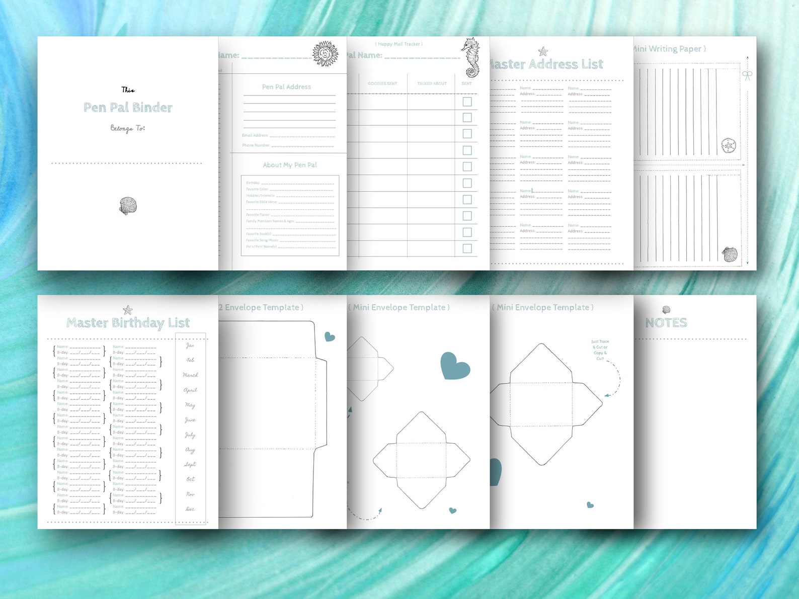 Nautical Pen-pal Binder Bundle Printable (10 Pages), Pen Pal Supplies ...