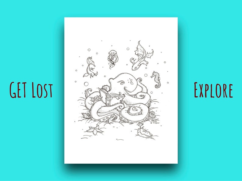 Printable Book Lover Ocean Coloring Pages/wall Art, Wall Decor, Nursery ...