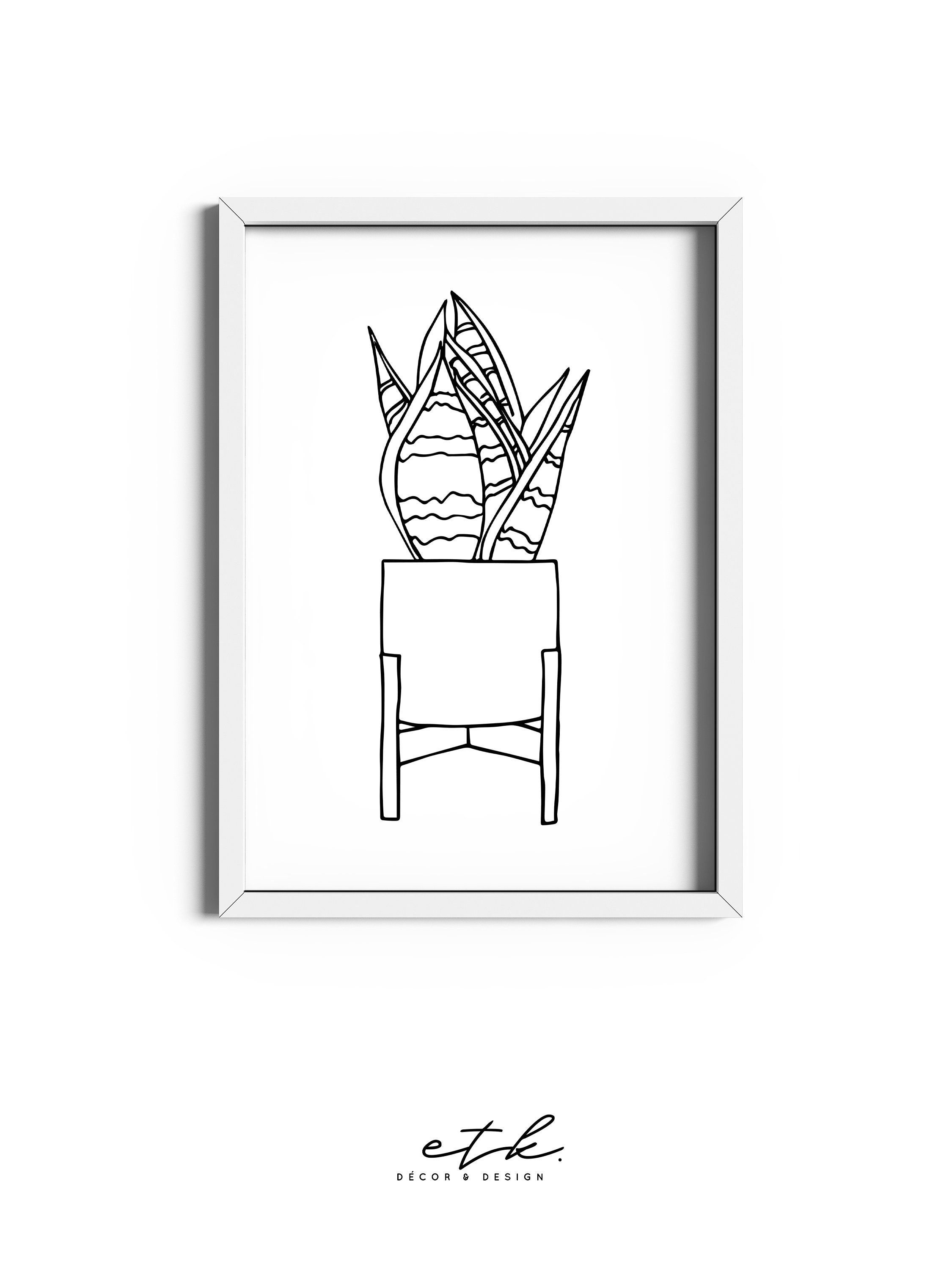 Botanical Wall Art, Plant Pot Line Drawing, Botanical Bathroom Prints ...