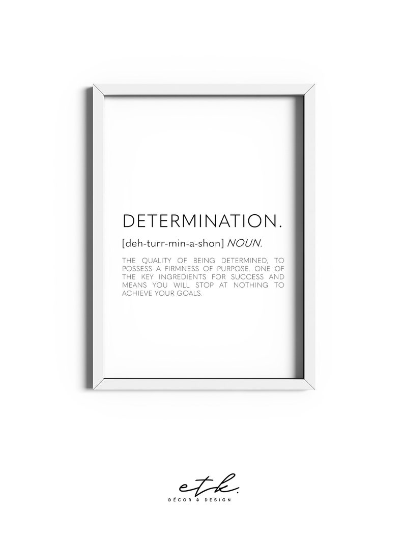 Determination Definition, Inspirational Wall Art, Motivational Wall ...