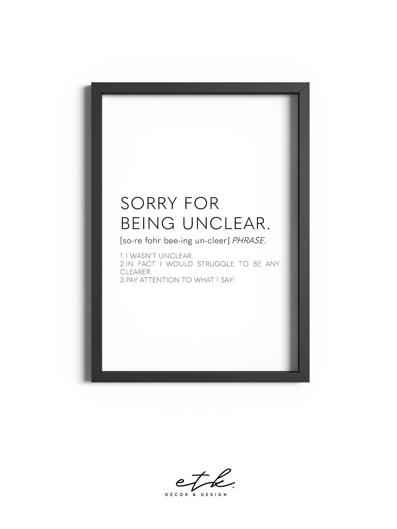 Sorry for Being Unclear, Office Wall Art, Home Office Print, Work From ...