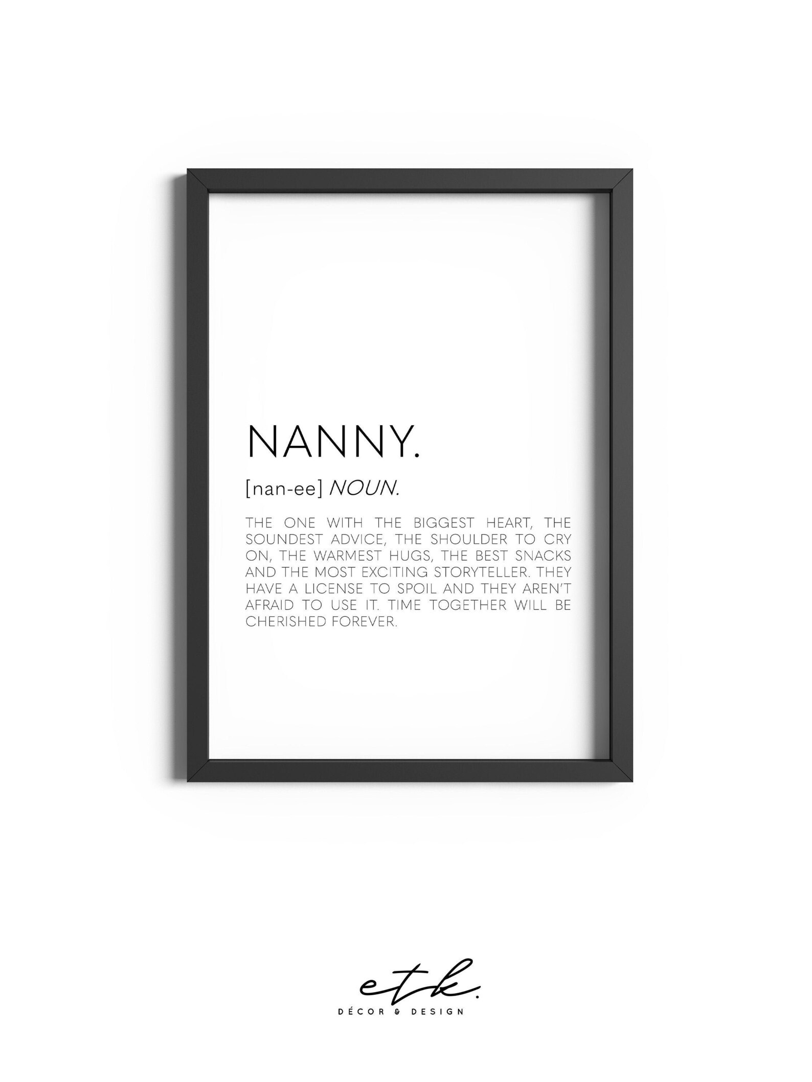Nanny Definition Print, Family Prints, Gift for Nanny, Grandma Prints ...