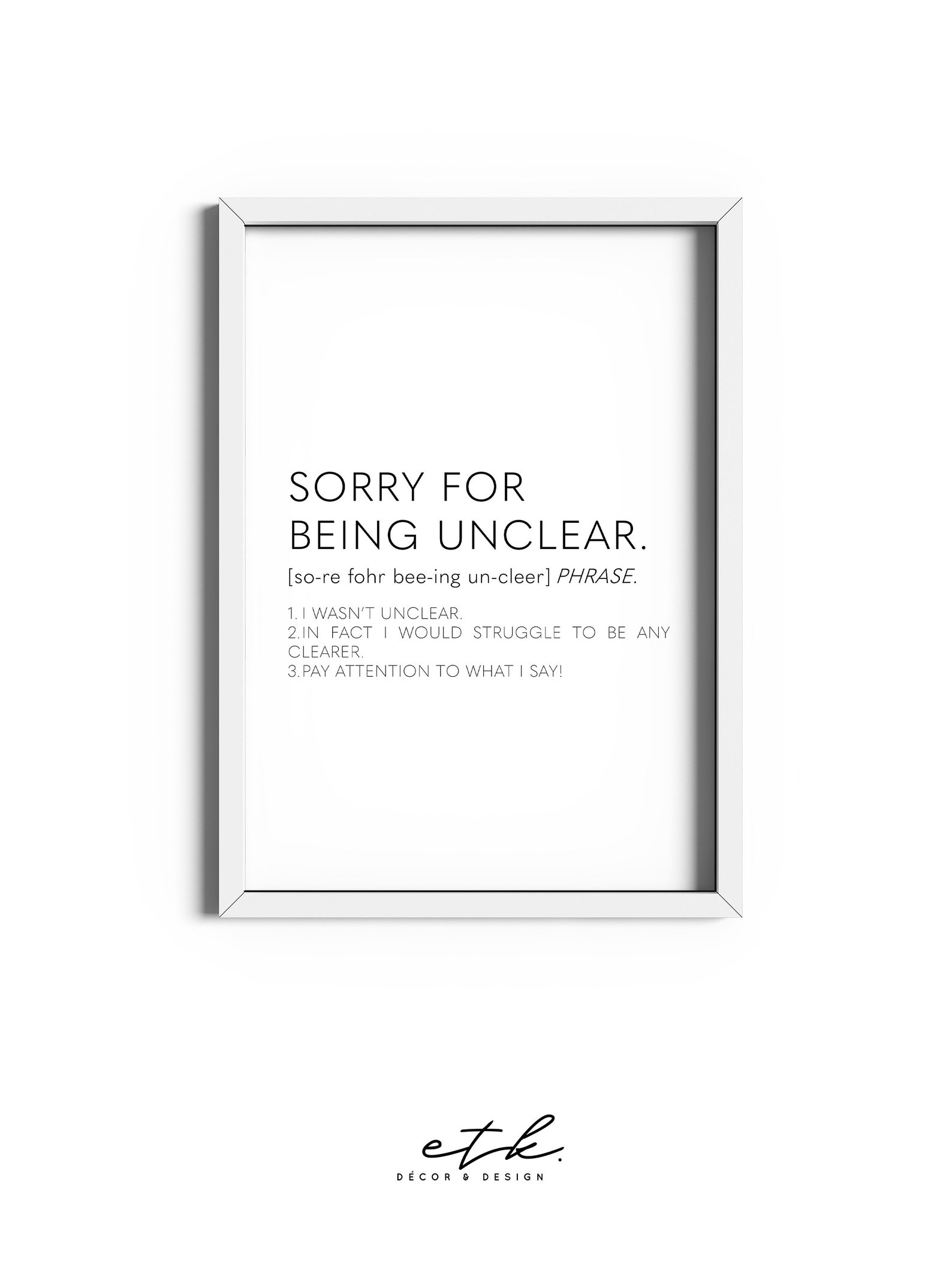Sorry for Being Unclear, Office Wall Art, Home Office Print, Work From ...