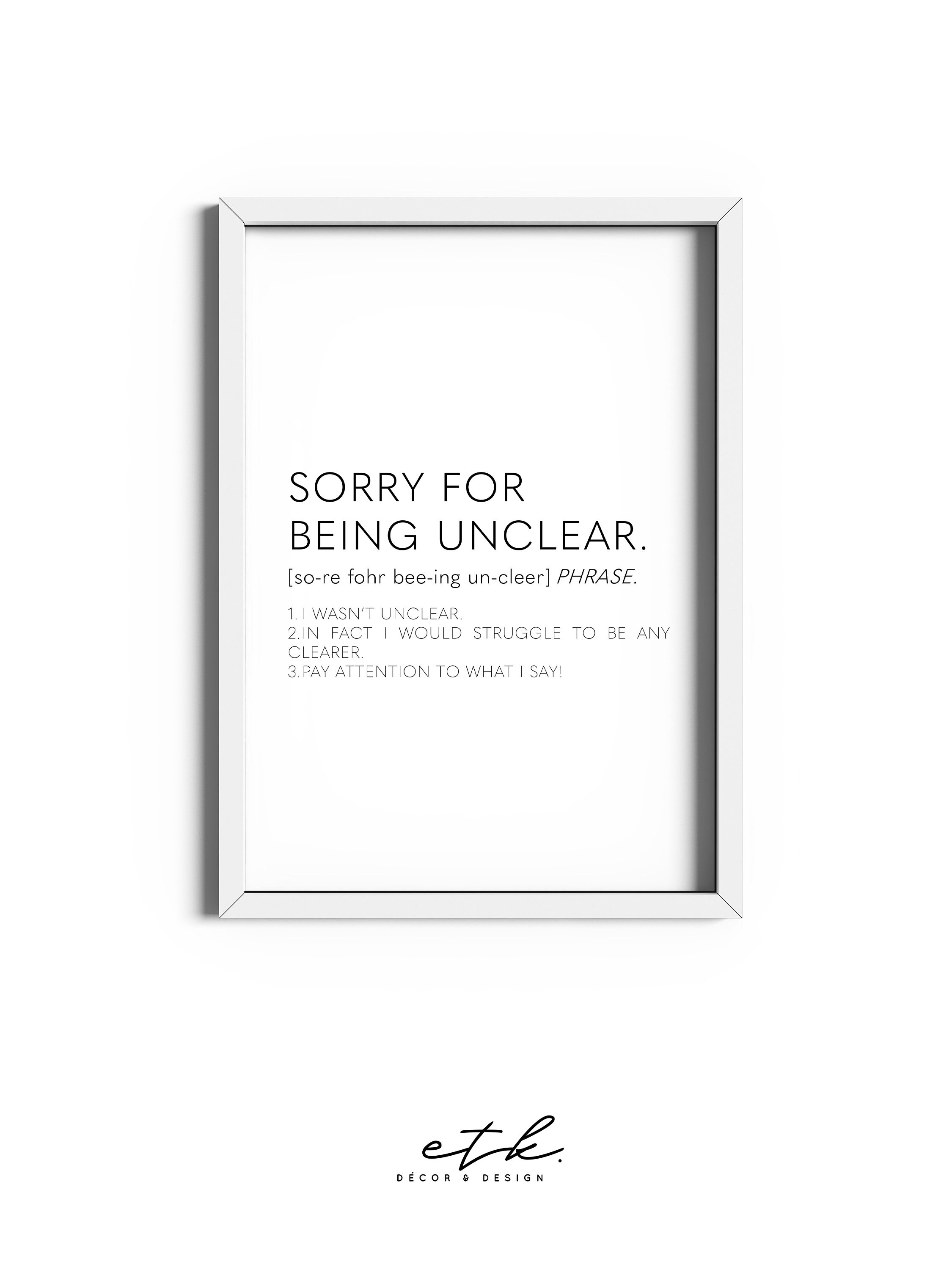 Sorry for Being Unclear, Office Wall Art, Home Office Print, Work From ...