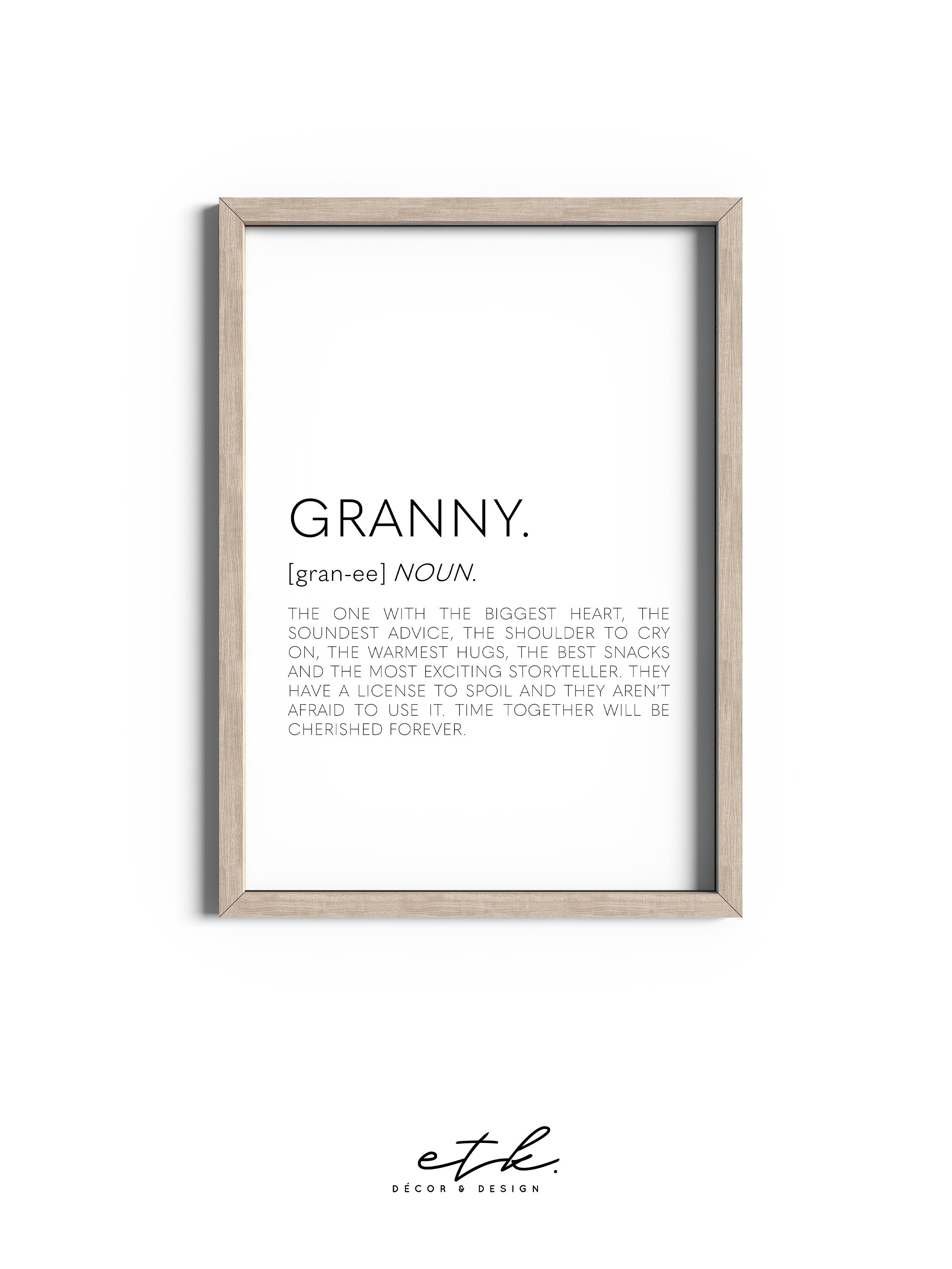Granny Definition Print Gift for Granny Grandma Prints | Etsy