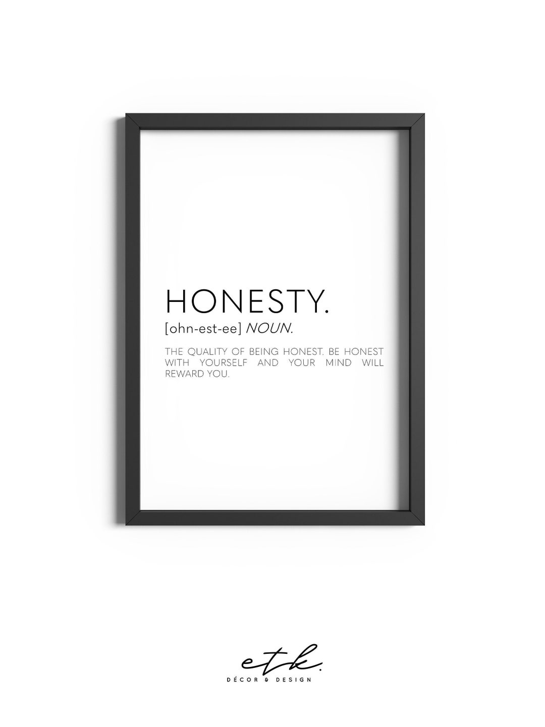 Honesty Definition, Inspirational Wall Art, Office Decor, Motivational ...