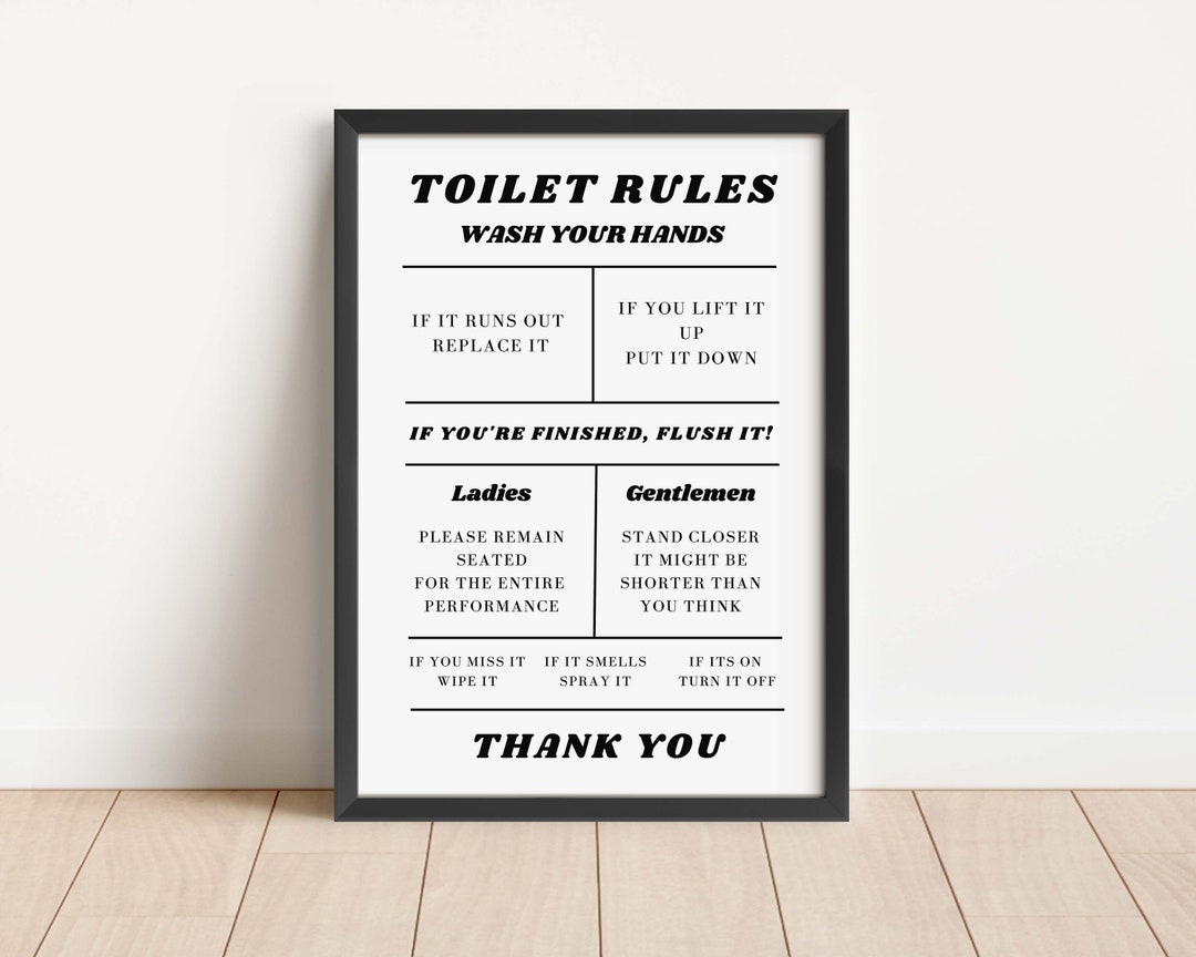 Toilet Rules Print Funny Bathroom Prints Bathroom Decor Wall Art Toilet ...