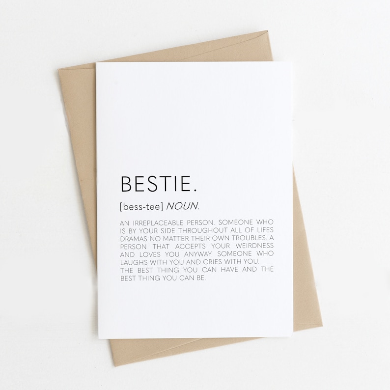 Digital Download Bestie Definition Card, Best Friend Birthday Card ...