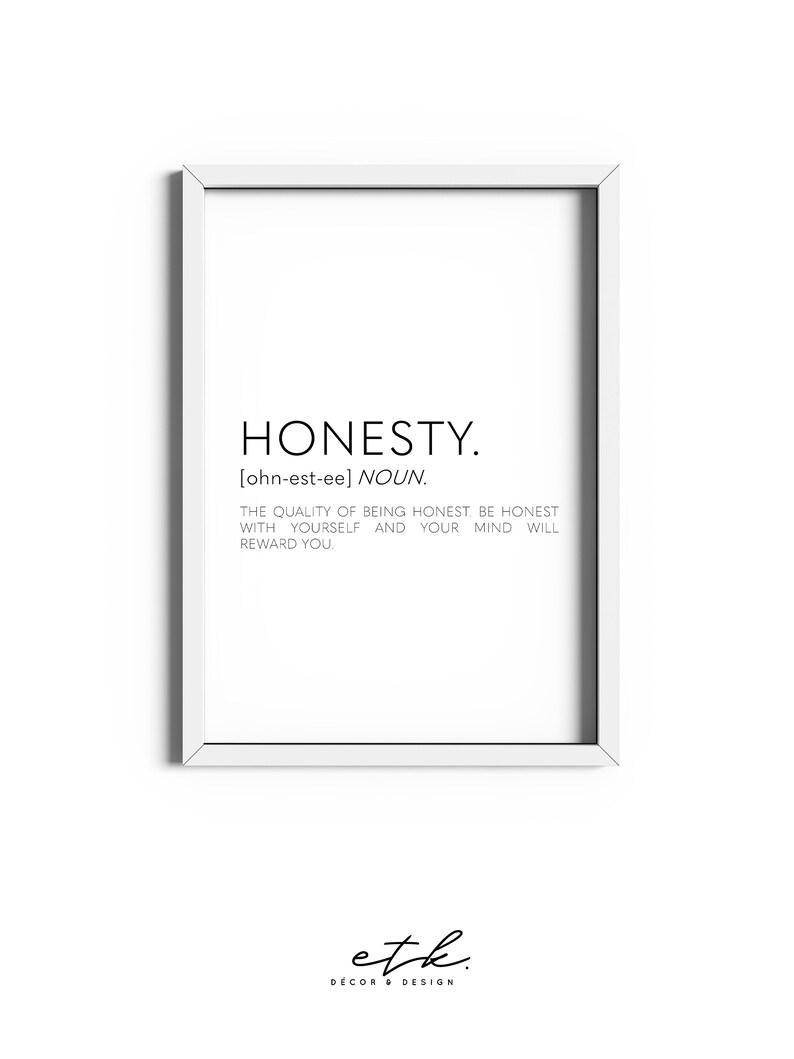 Honesty Definition, Inspirational Wall Art, Office Decor, Motivational ...